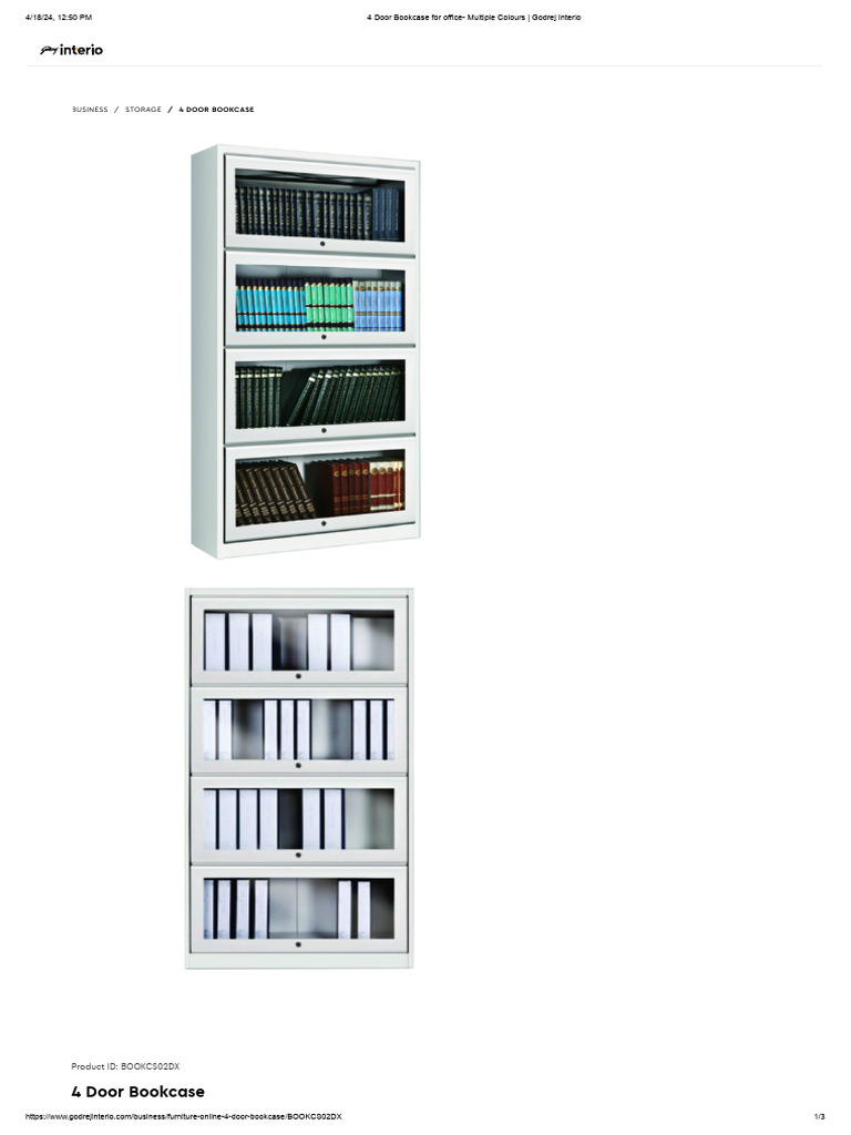 4 Door Bookcase For Office - Multiple Colours - Godrej Interio | PDF