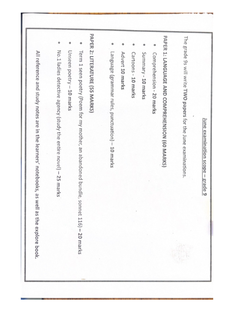 June Examination Scope - Grade 9 | PDF