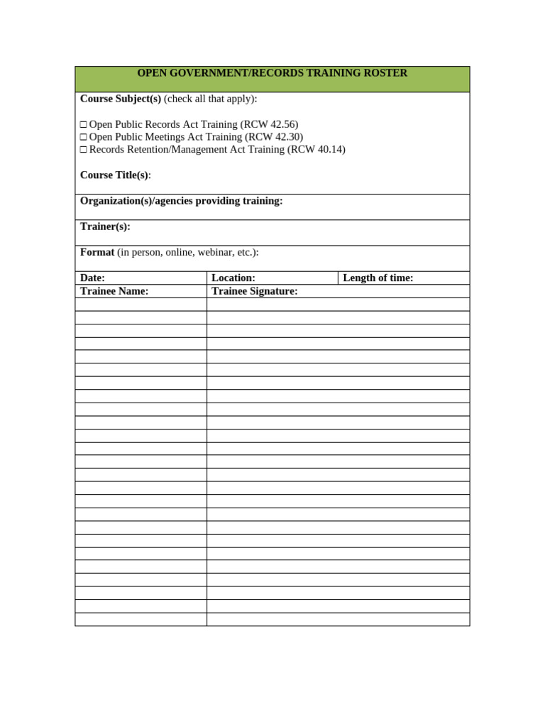 Open Government Training Roster Template | PDF