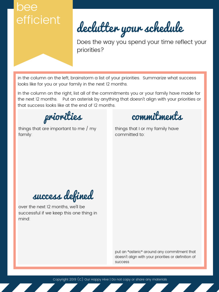Our Happy Hive Declutter Your Schedule Worksheets | PDF