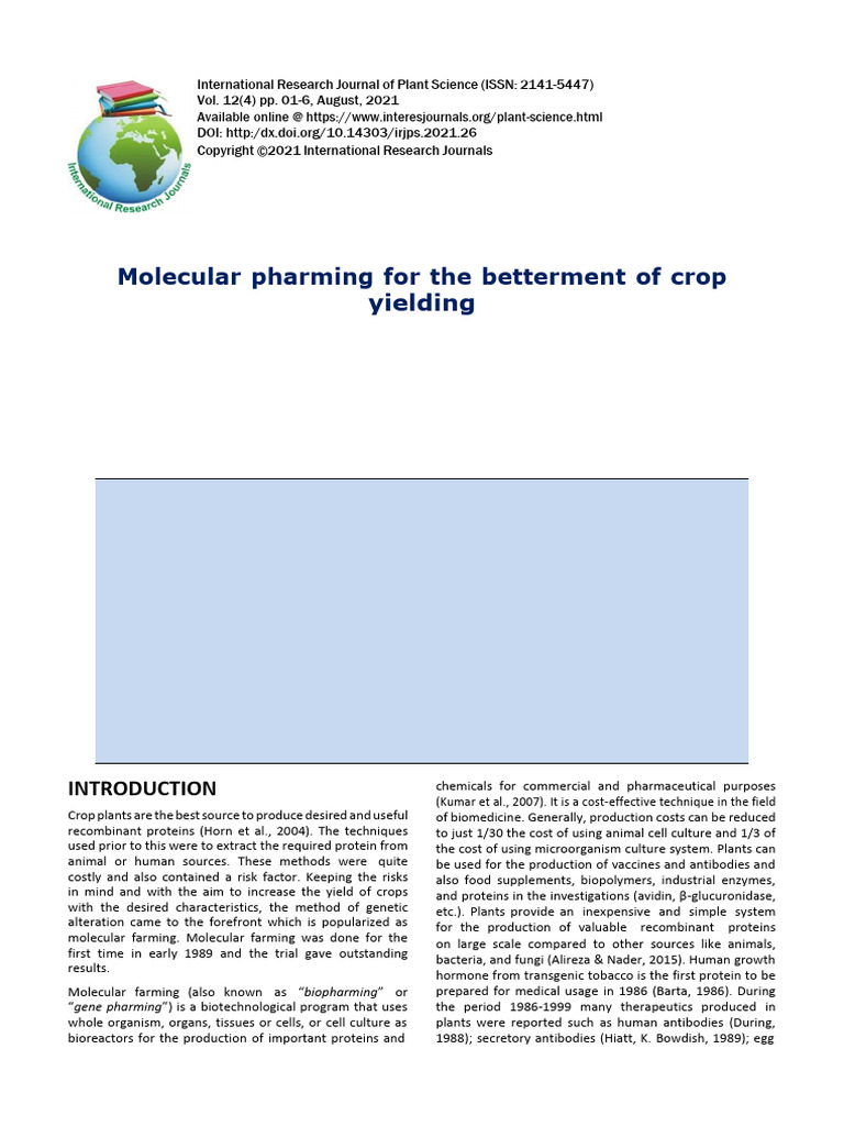 Molecular Pharming For The Betterment of Crop Yielding | PDF | Genetically Modified Organism ...