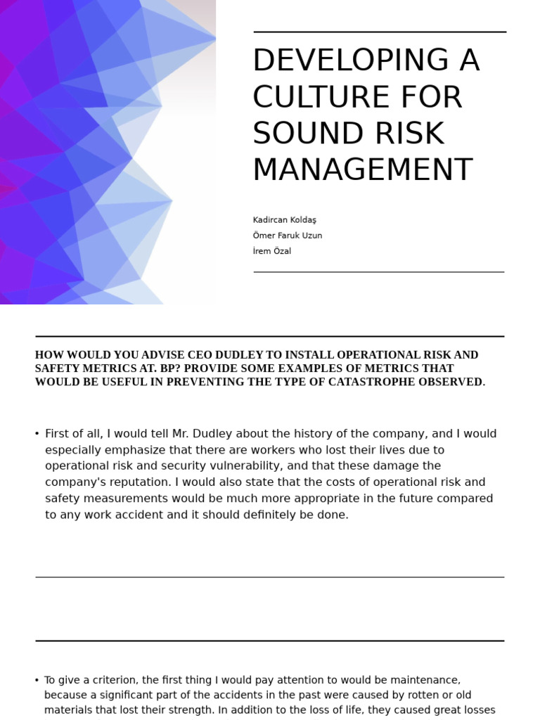 Developing A Culture For Sound Risk Management | PDF | Risk | Bp