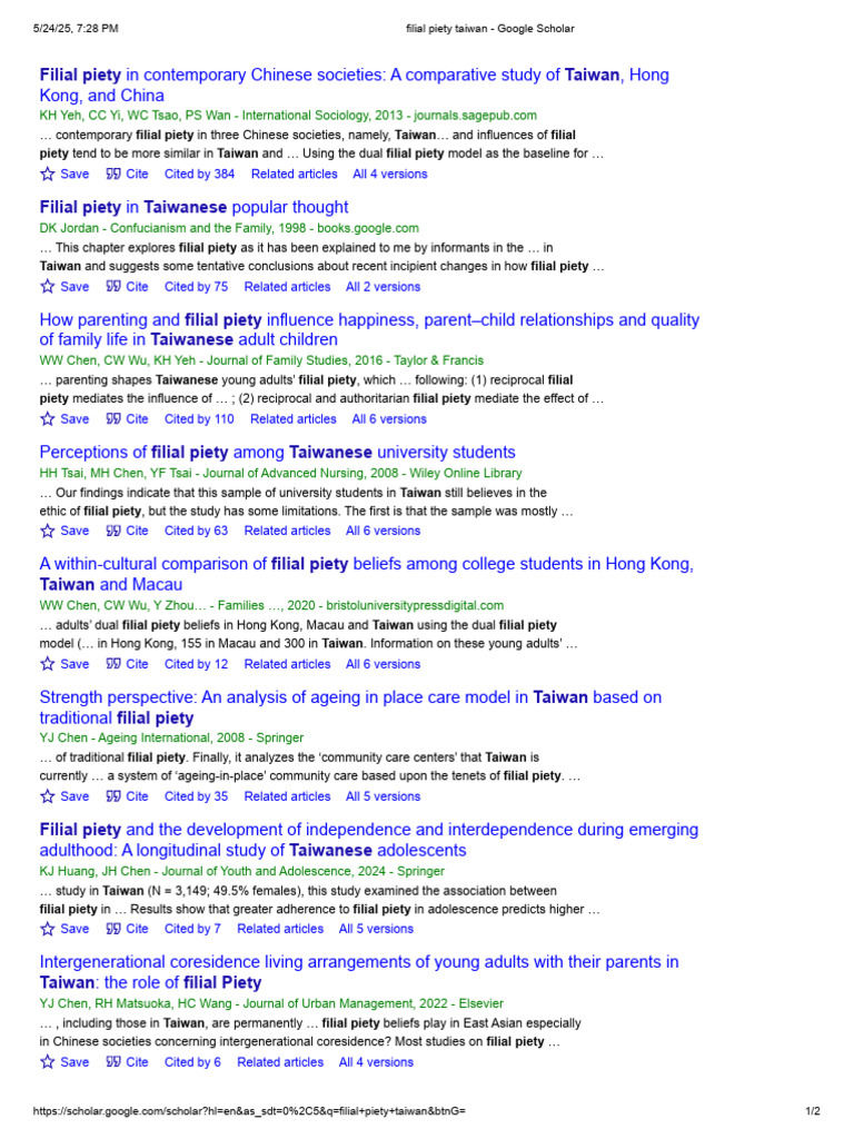 Filial Piety Taiwan - Google Scholar | PDF | Taiwan | China