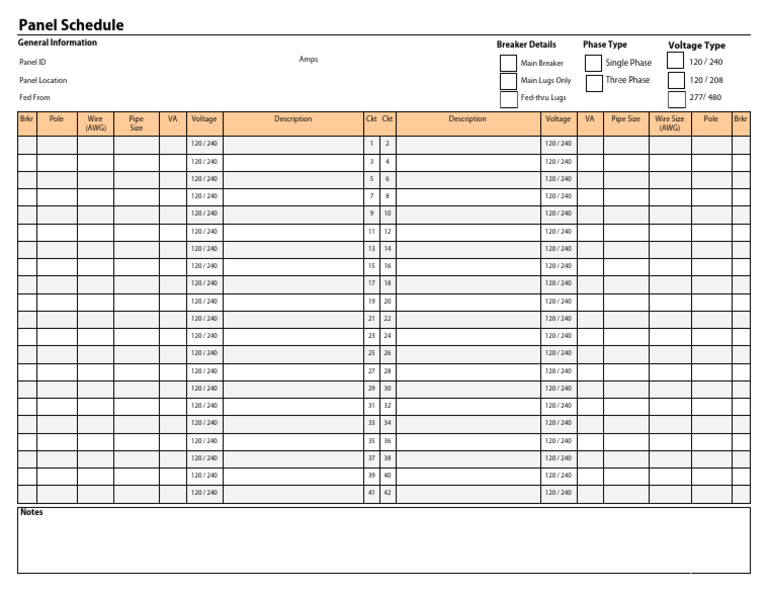 PANEL SCHEDULE TEMPLATE FILABLE | PDF | Electrical Components | Equipment