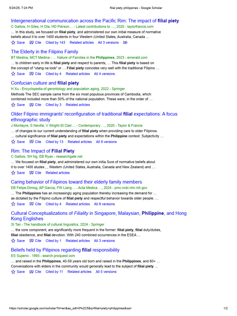 Filial Piety Philippines - Google Scholar | PDF | Confucianism | Virtue