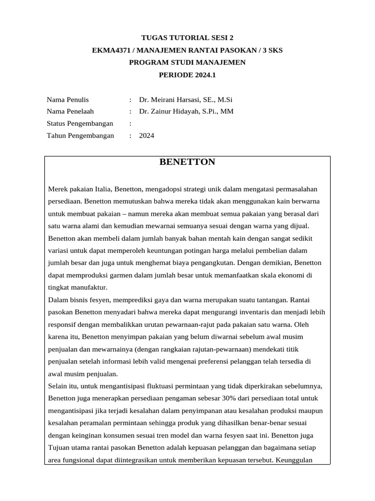 Tugas 2 Manajemen Rantai Pasokan | PDF