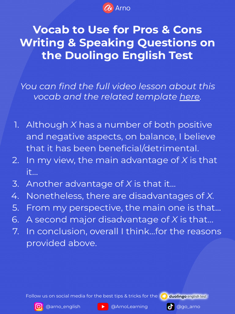 Vocab For Pros & Cons (Writing Sample Template) | PDF