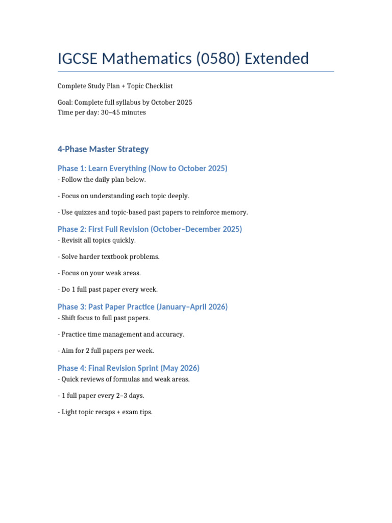 IGCSE_Maths_Full_Study_Plan_and_Checklist | PDF | Trigonometric ...