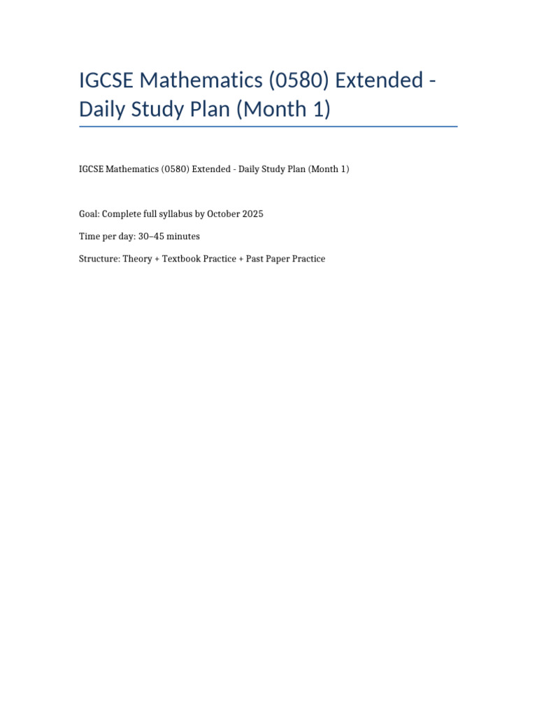IGCSE Maths Study Plan Month1 | PDF | Mathematics | Elementary Mathematics