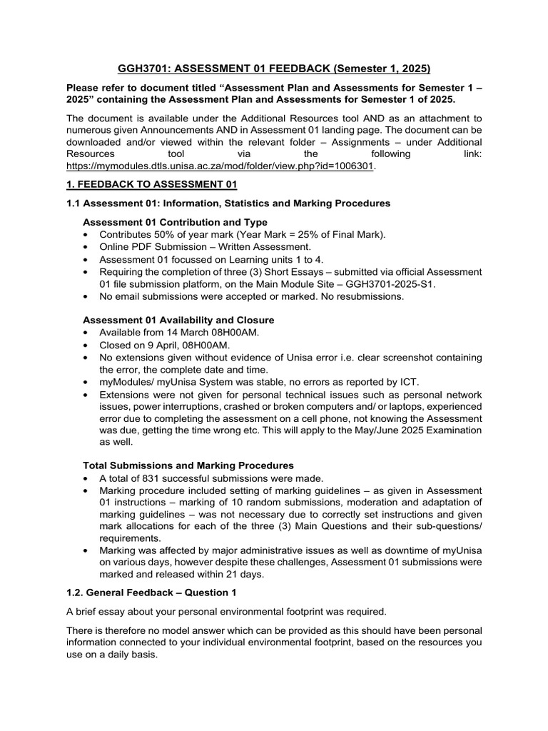 GGH3701 - Assessment 01 - S1 - 2025 - Feedback | PDF | Plagiarism