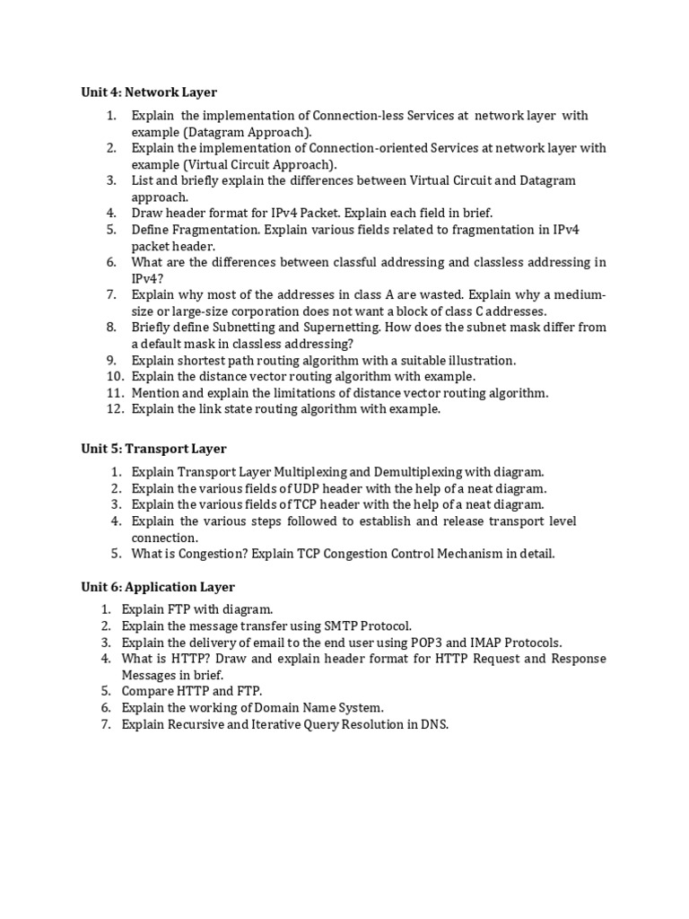 DCN Question Bank For Unit 4, 5 and 6 A | PDF