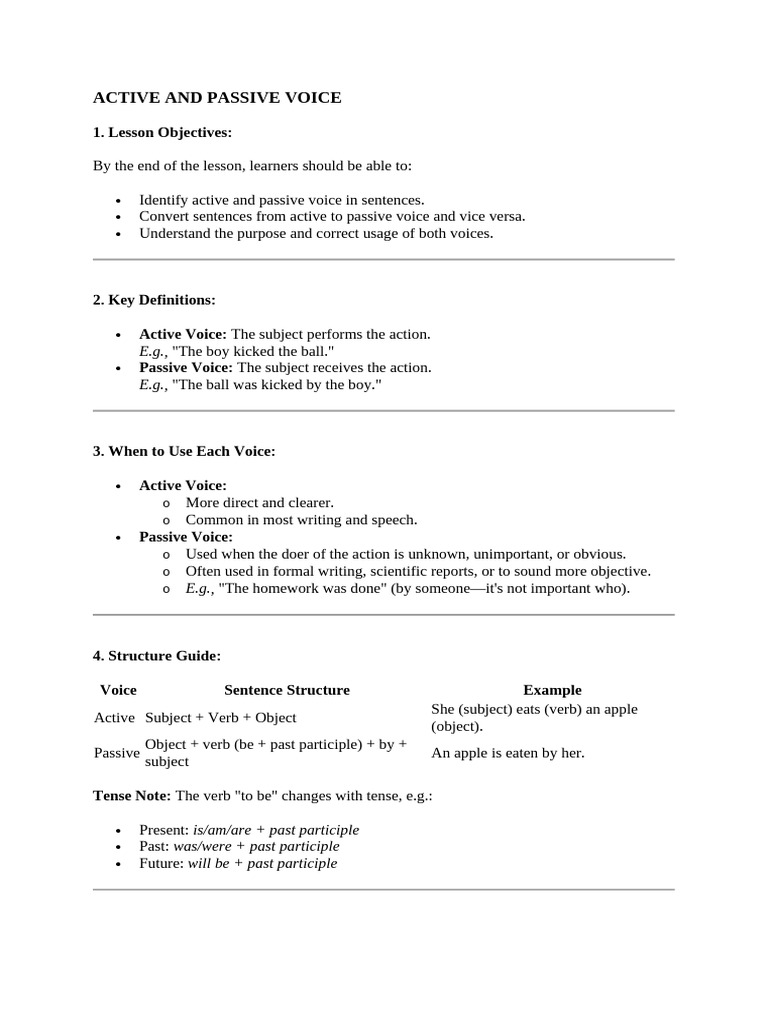 Active and Passive Voice | PDF | Verb | Grammatical Tense