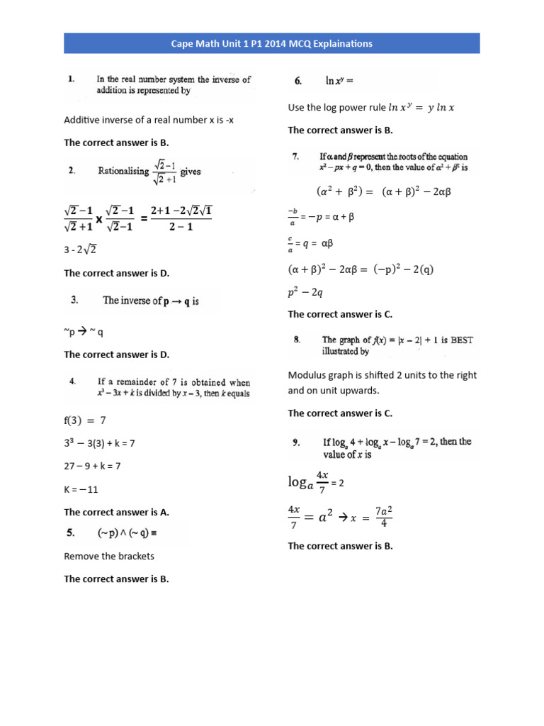 Cape Math U1 P1 2014 Solutions | PDF | Gradient | Geometry