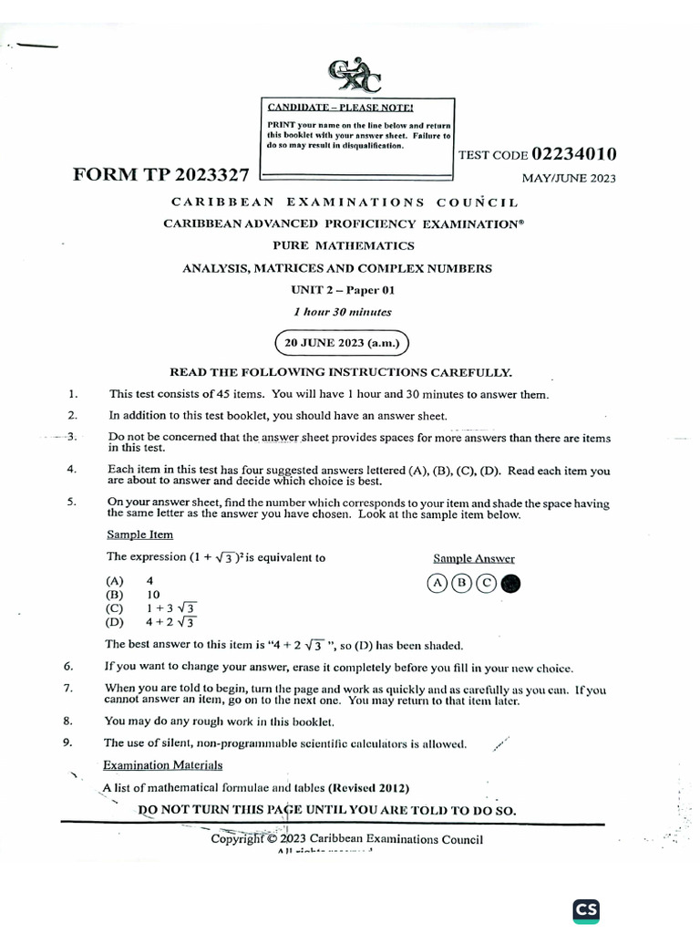 Pure Maths 2023 U2 P1 | PDF