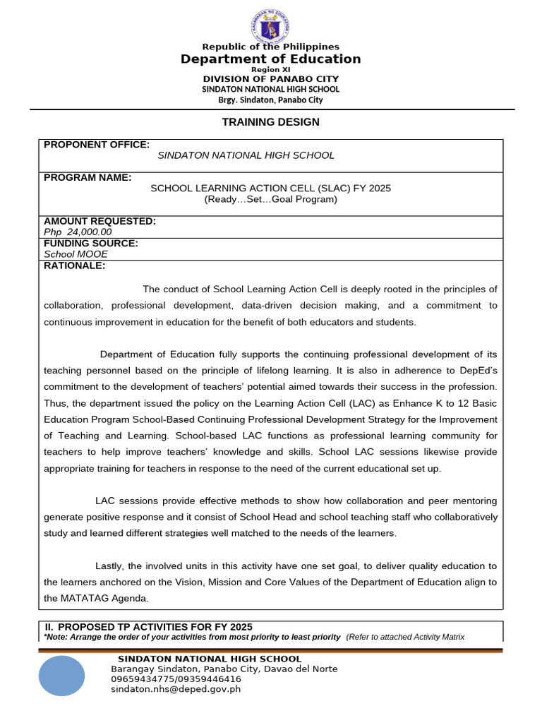 SLAC-TRAINING-Design Year - 2025 | PDF | Teachers | Learning