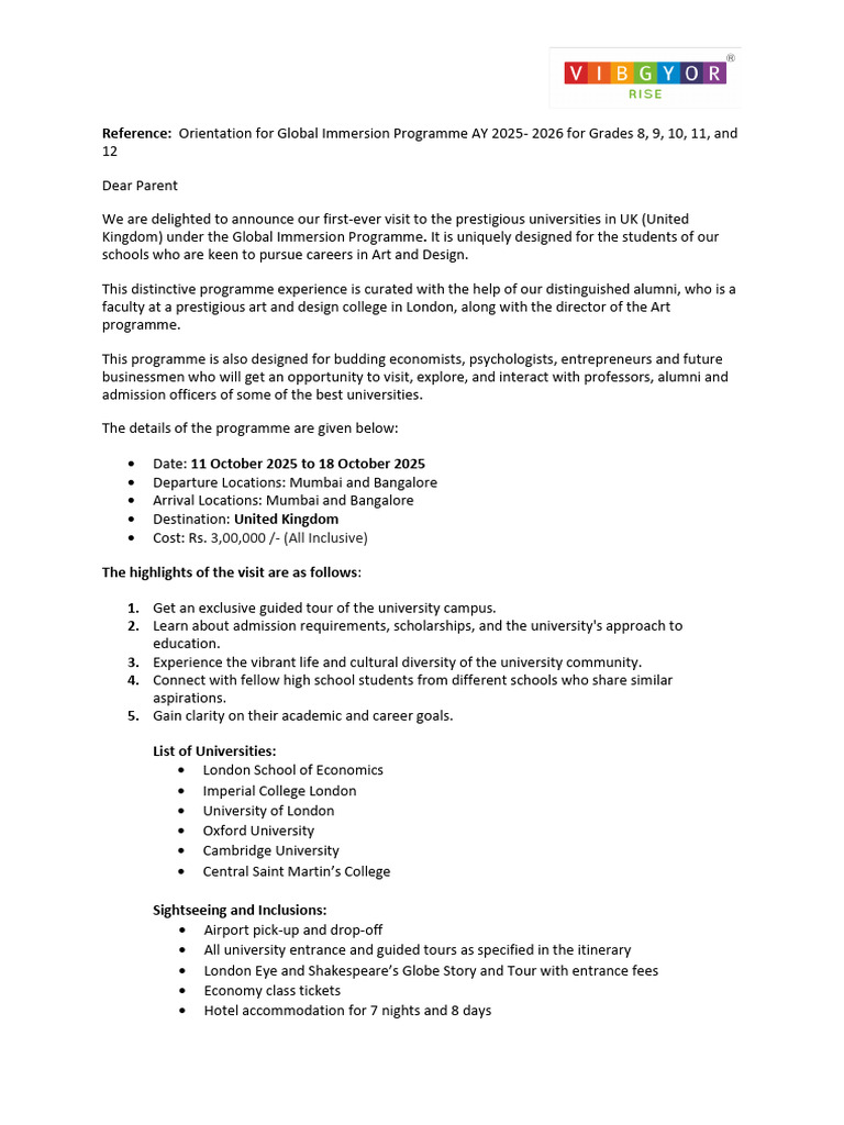 Global Immersion Programme 2025-2026 | PDF | Travel Visa | Passport