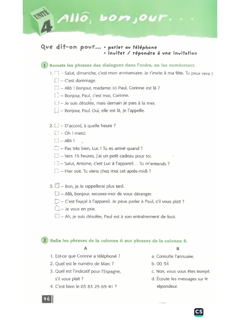 Bien Joué 2 Cahier de Exercices Unité 4 | PDF