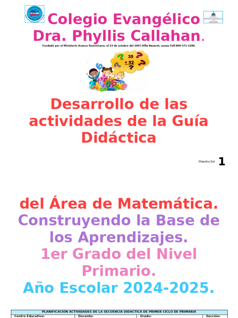 Planificación Matemática 1er Grado 2024 | PDF | Sustracción | Educación ...