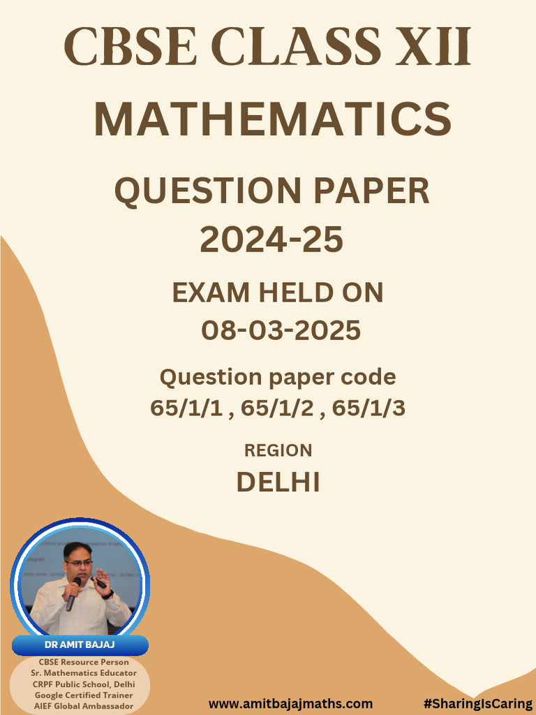 CBSE Class XII Maths Question Paper 2024-25 | PDF