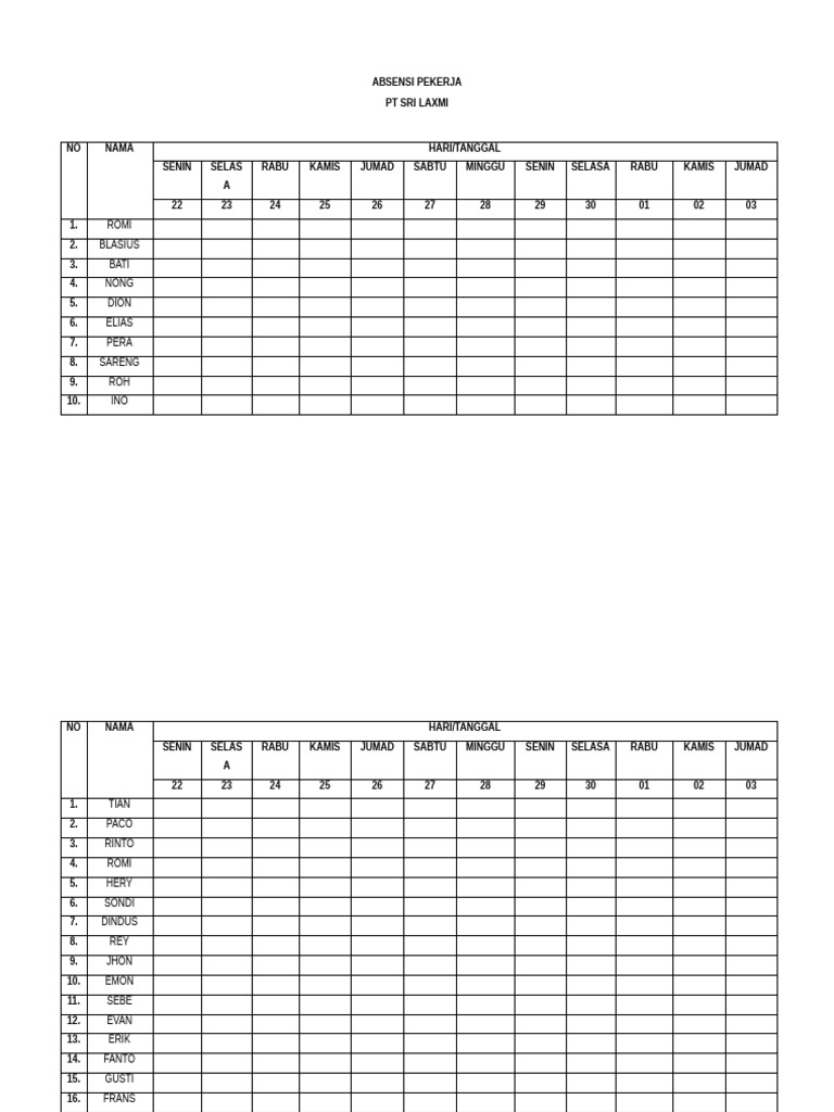 Absensi Pekerja | PDF