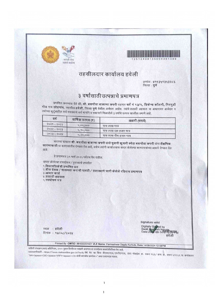 Income Certificate | PDF