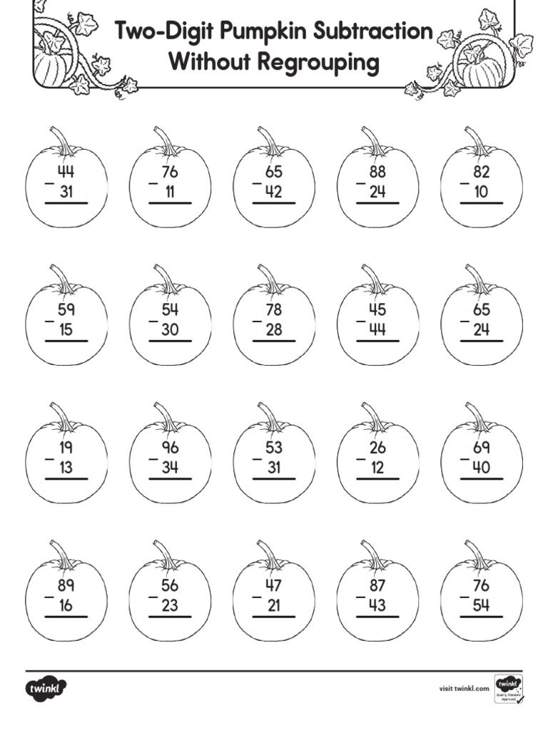 Two Digit Pumpkin Subtraction Without Regrouping | PDF