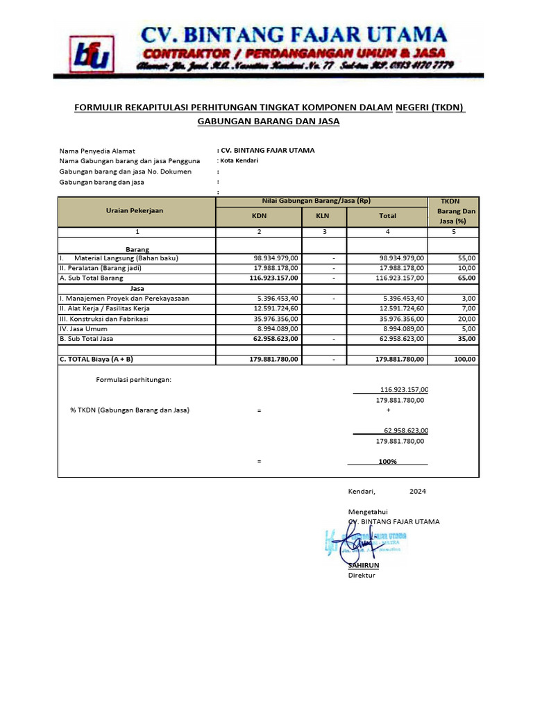 Formulir TKDN-1 | PDF