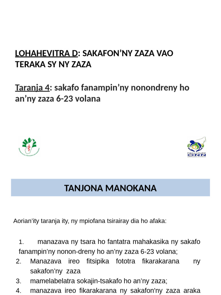 Loha D Taranja 3 Sakafo fanampiny | PDF