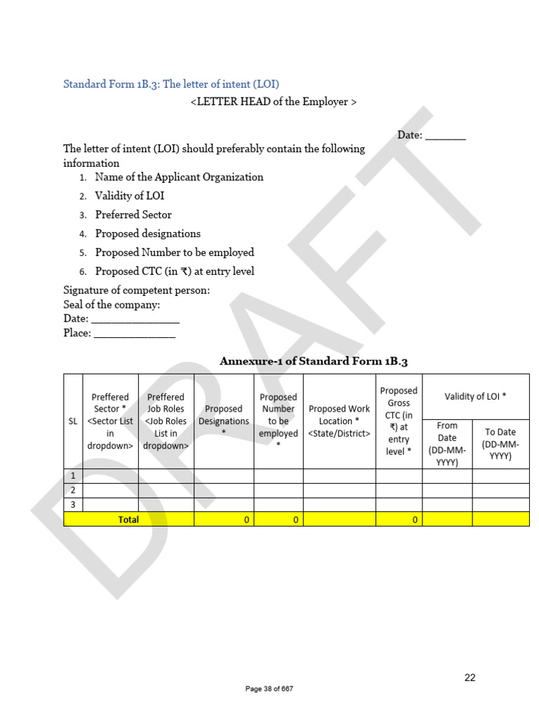 Draft: Standard Form 1B.3: The Letter of Intent (LOI) | PDF