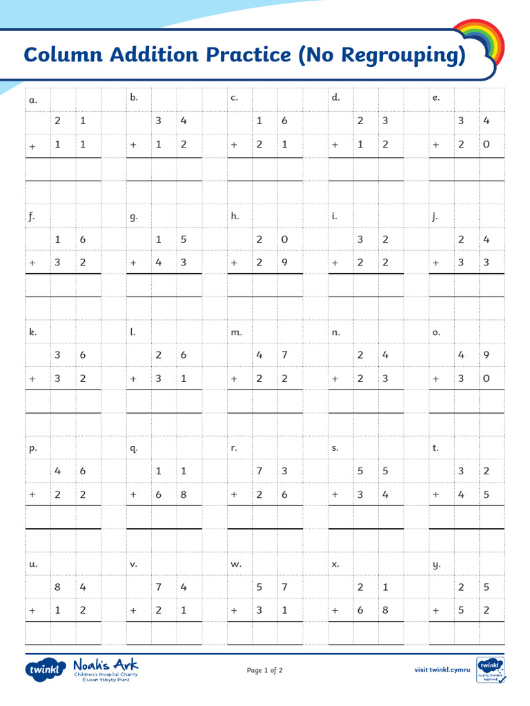 2 Digit Column Addition Worksheet | PDF