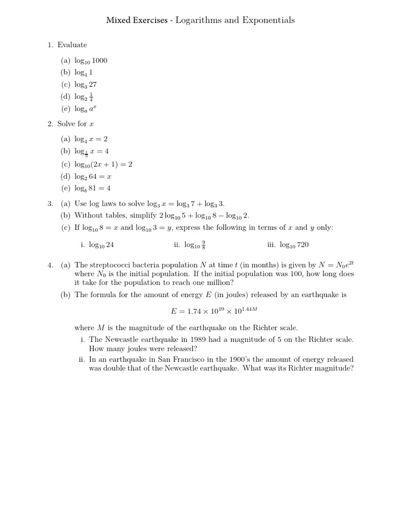 Add Math - Logarithms and Exponentials Worksheet - FINAL - Part6 | PDF