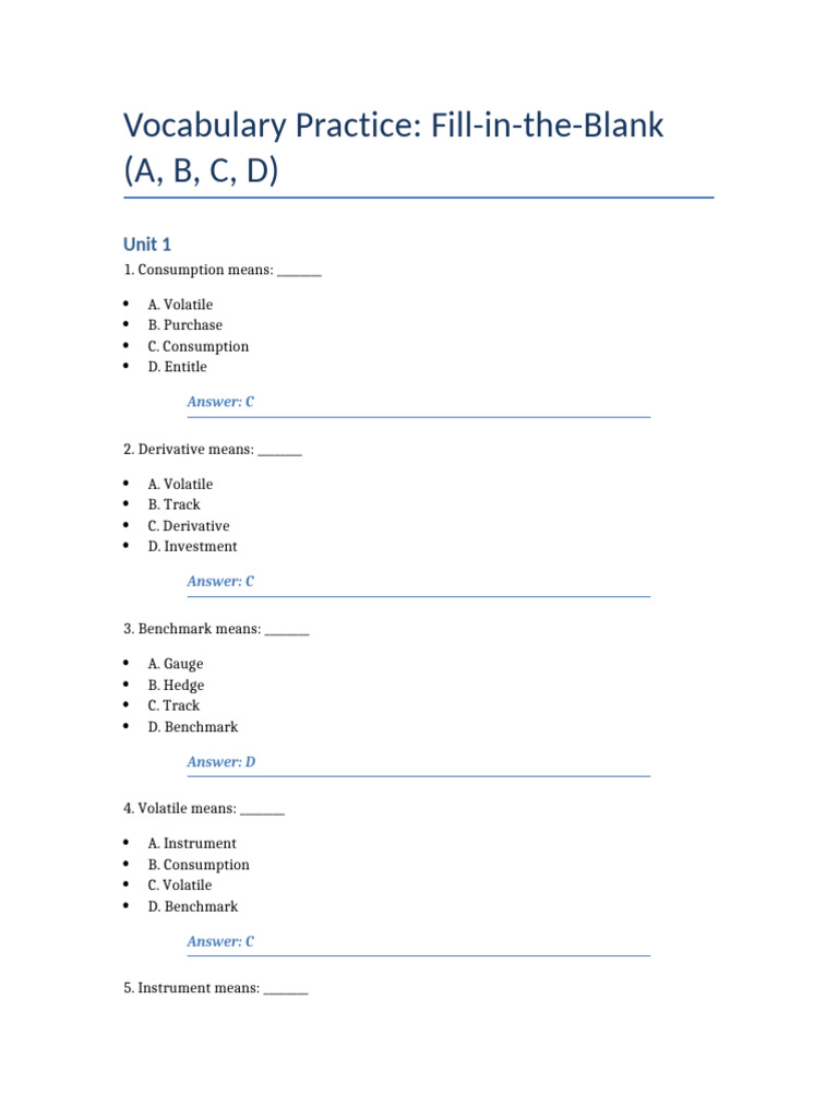 Vocabulary Fill in Blank | PDF | Microeconomics | Macroeconomics