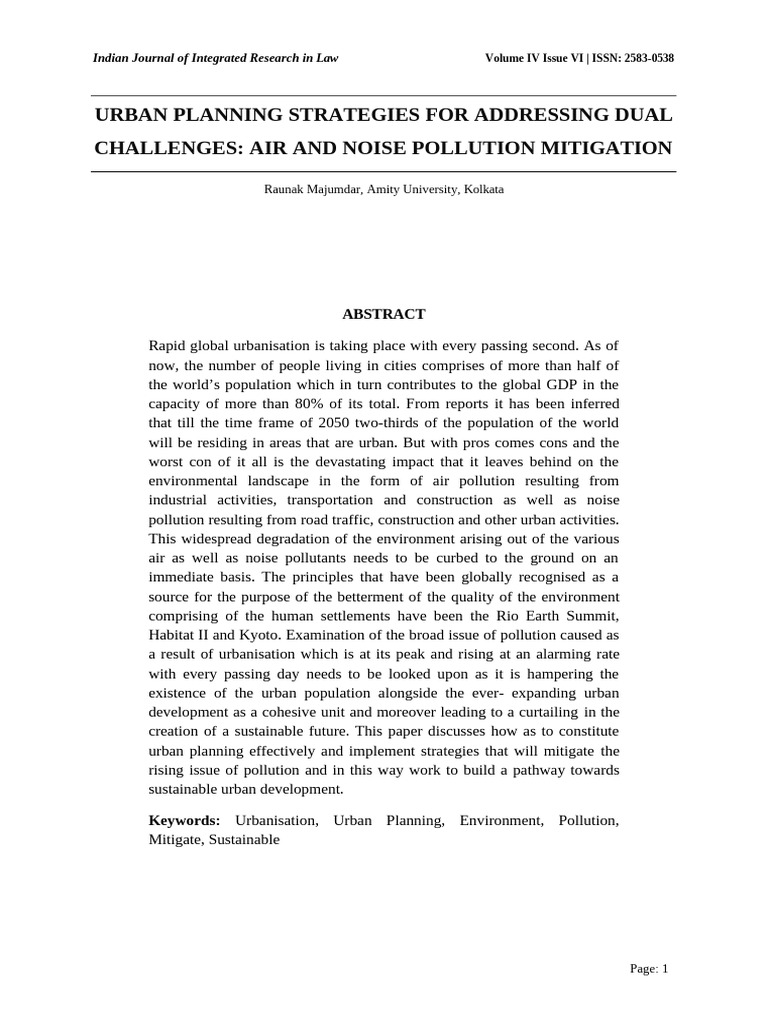 Urban Planning Strategies For Addressing Dual Challenges: Air and Noise ...
