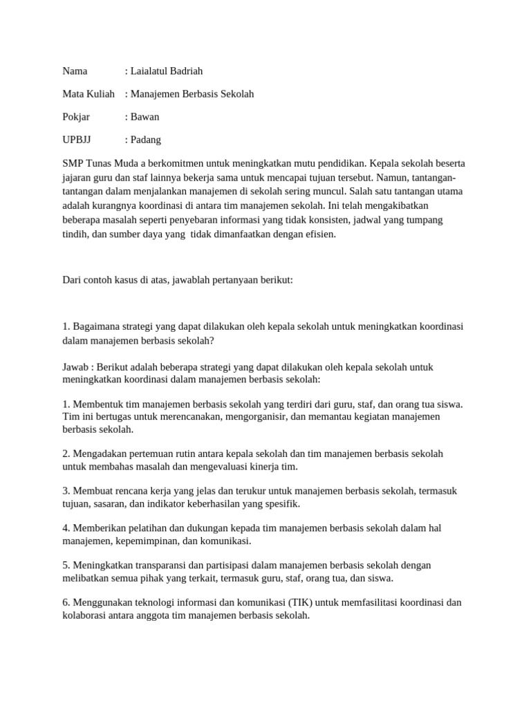 Tugas 1 IDGK4012 Manajemen Berbasih Sekolah | PDF