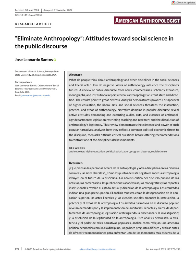 American Anthropologist - 2025 - Santos - Eliminate Anthropology ...