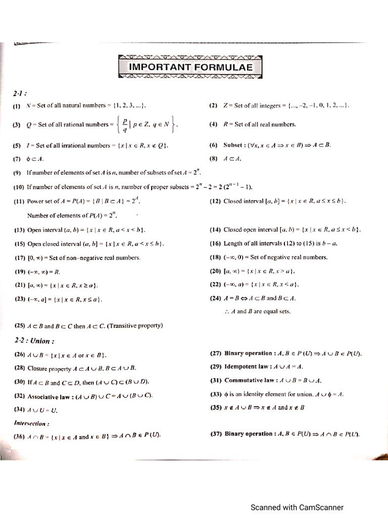11th CH 1 Set Formulas | PDF