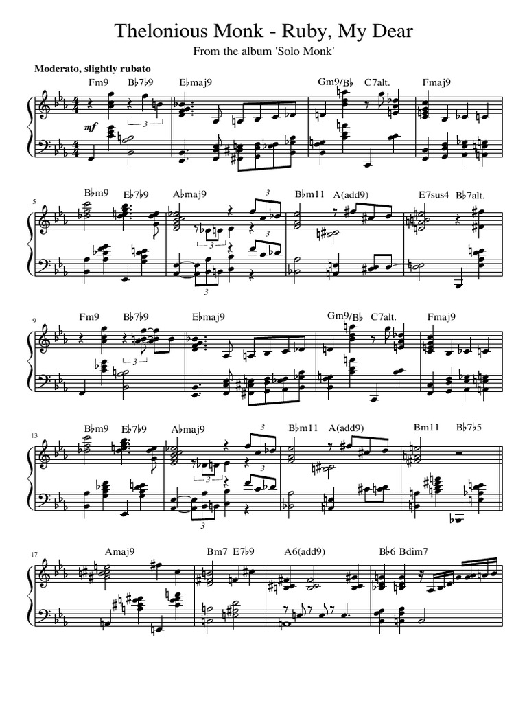 Thelonious Monk - Ruby My Dear | PDF