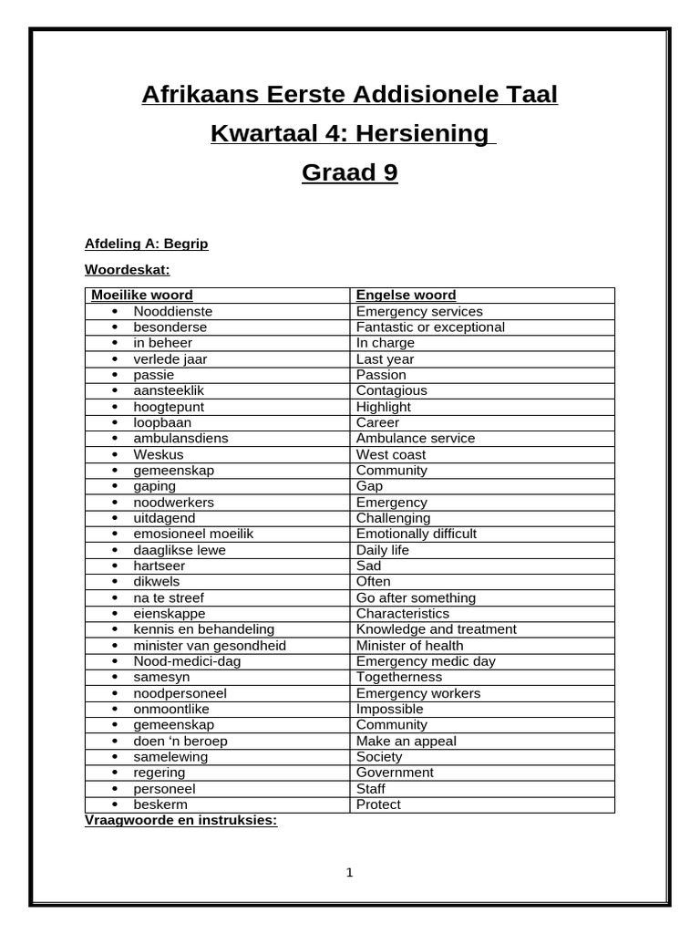 Hersiening - Graad 9 - Memorandum | PDF