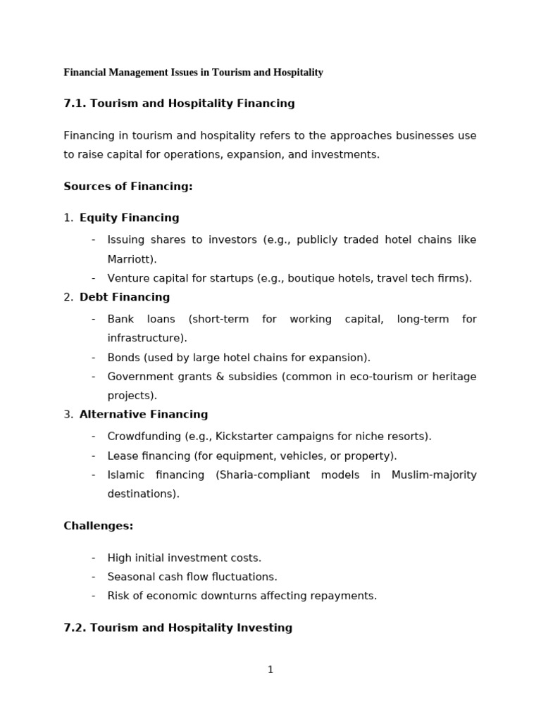 Financial Management Issues in Tourism and Hospitality | PDF | Dividend ...
