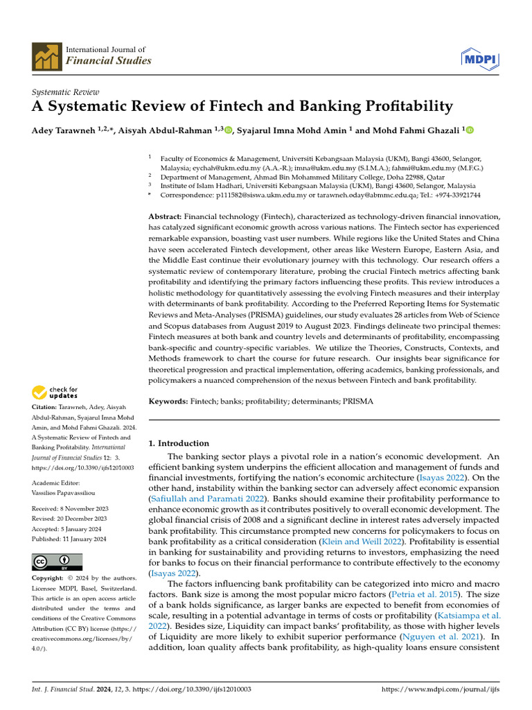Fintech's Impact on Banking Profitability | PDF | Systematic Review | Banks