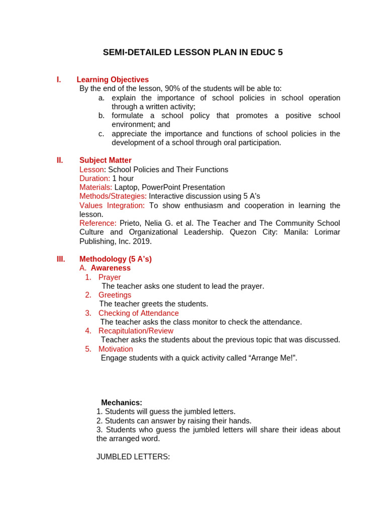EDUC 5 - CHAPTER 11 - Lesson Plan | PDF | Policy | Teachers