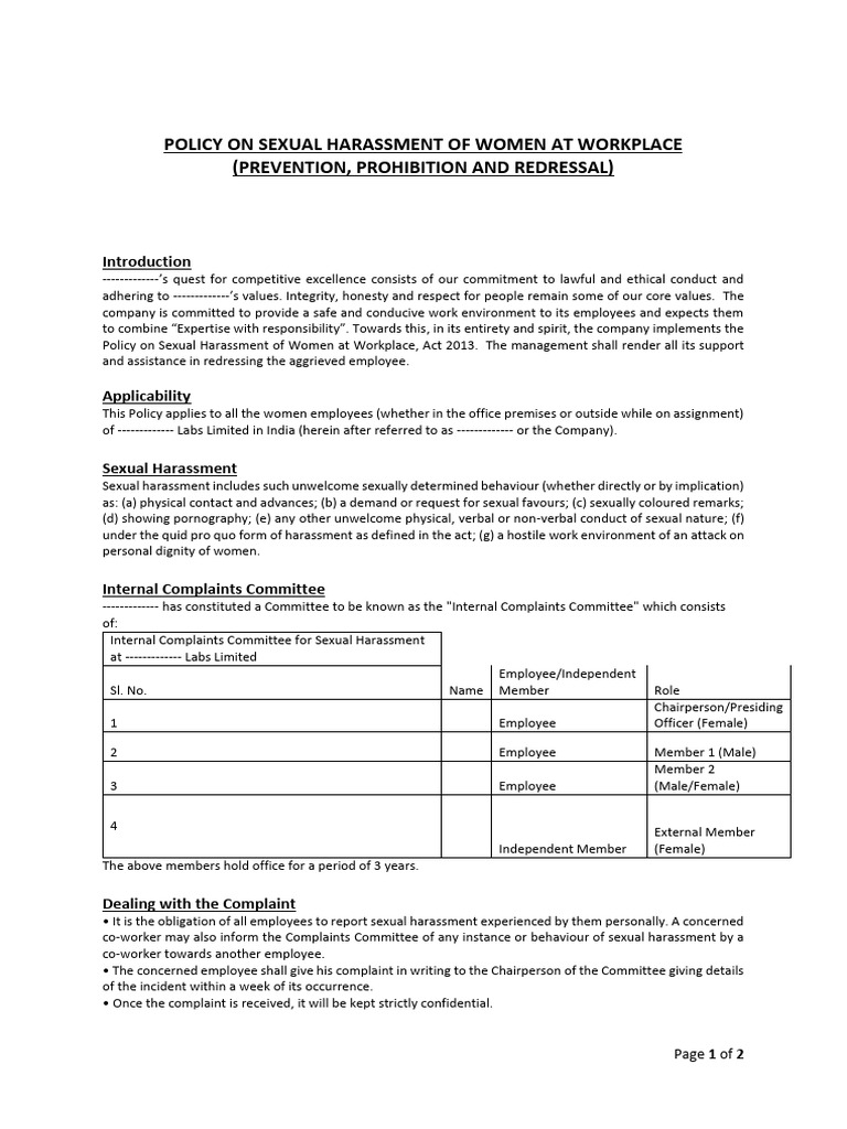 Sexual Harassment Policy | PDF | Sexual Harassment | Social Ethics