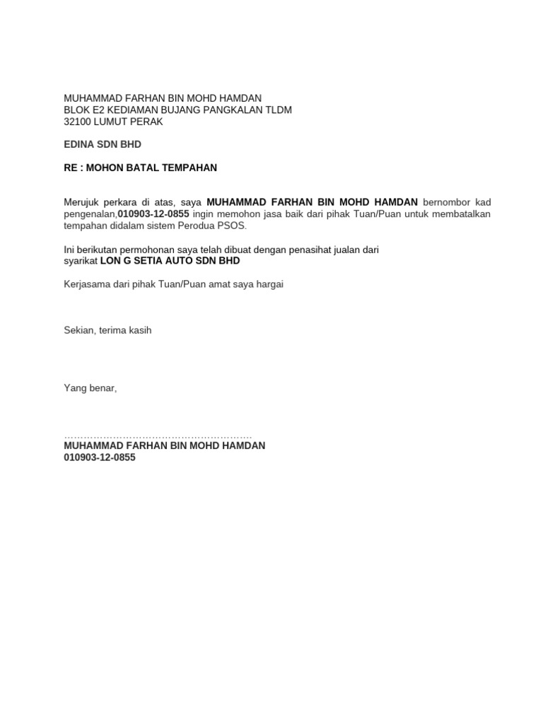 Surat Cancel Booking Refund Depo | PDF