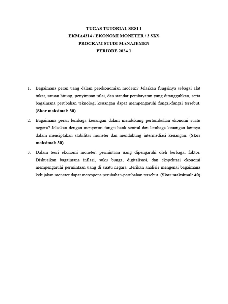TUGAS 1 - EKONOMI MONETER - Dwipa Ratna Wuri | PDF
