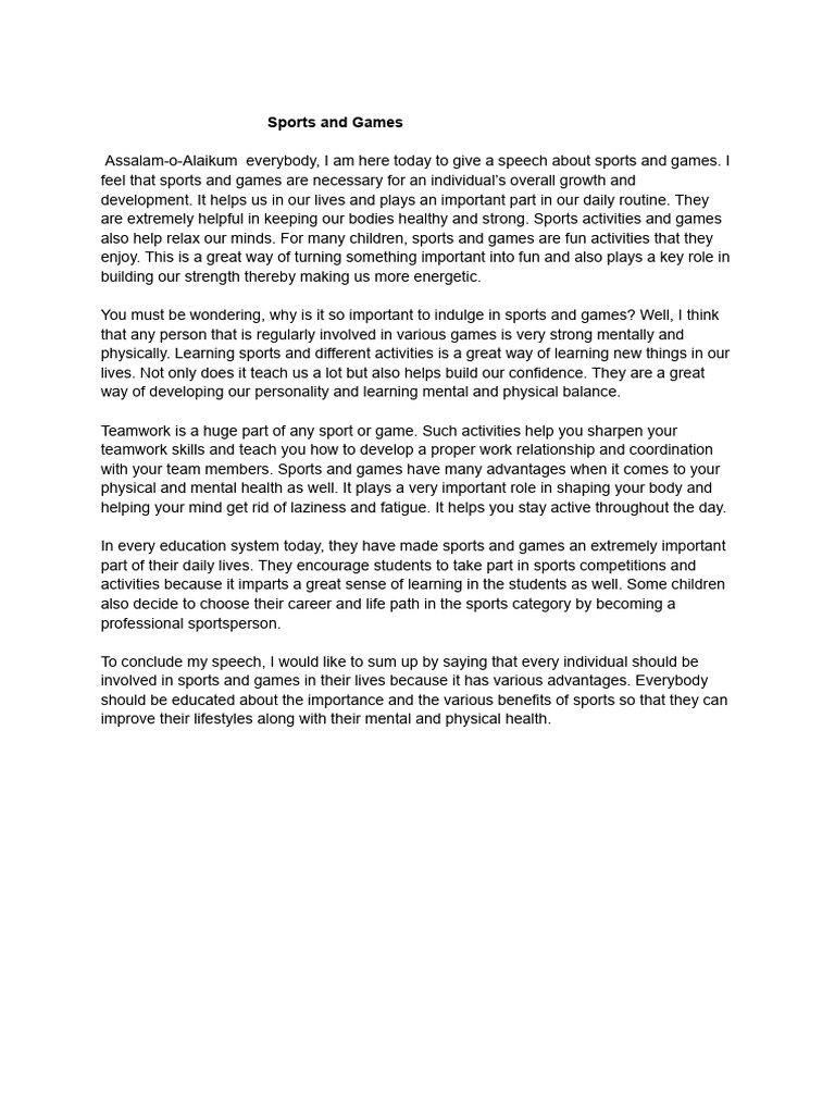 Importance of Sports and Games | PDF