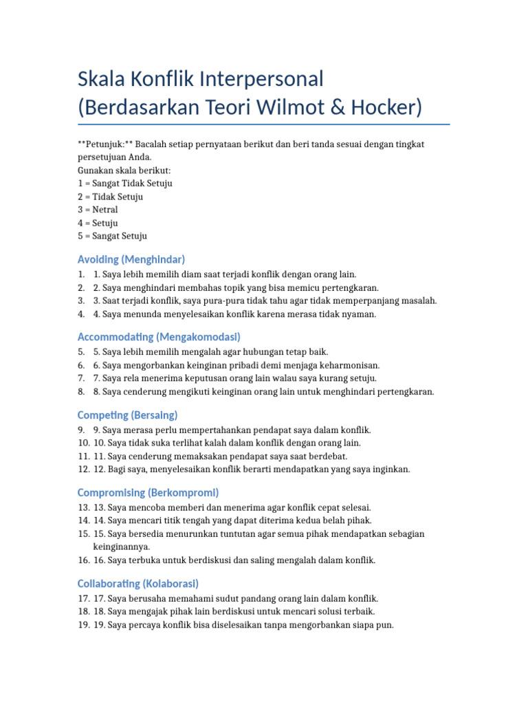 Skala Konflik Interpersonal Wilmot Hocker | PDF