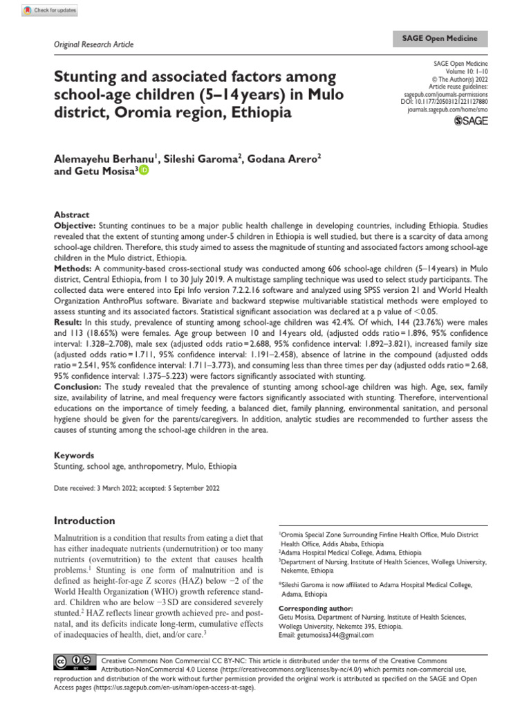 Berhanu Et Al 2022 Stunting and Associated Factors Among School Age ...