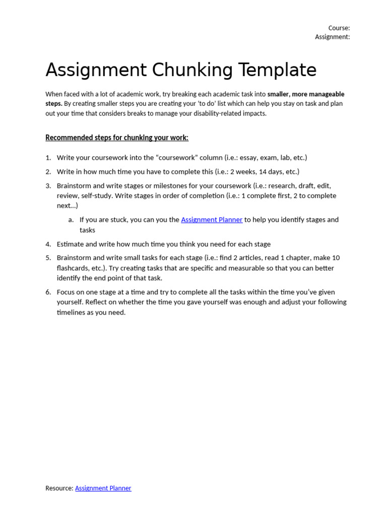 Assignment Chunking Template | PDF