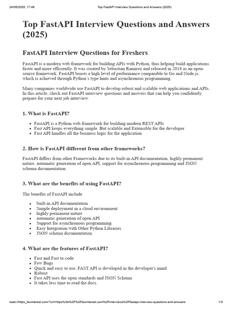 Top FastAPI Interview Questions and Answers (2025) | PDF | Software Framework | Python ...