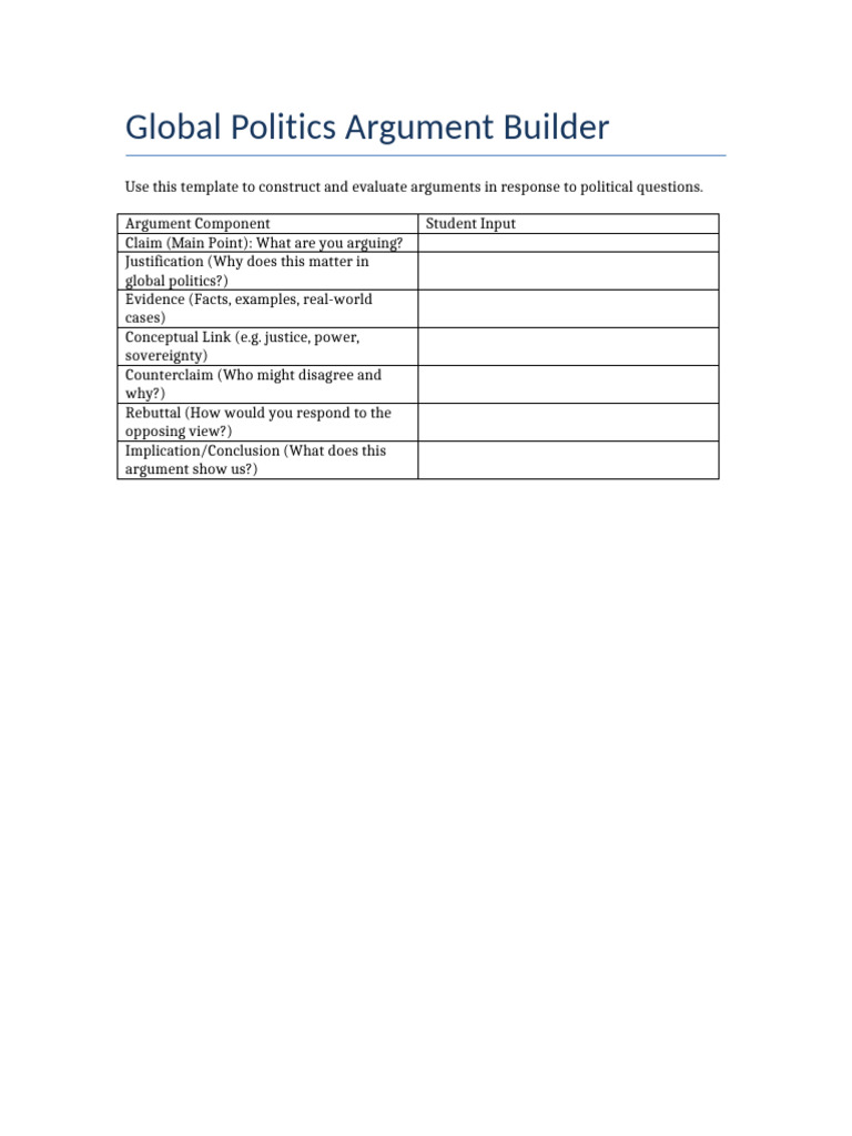 Global Politics Argument Builder | PDF